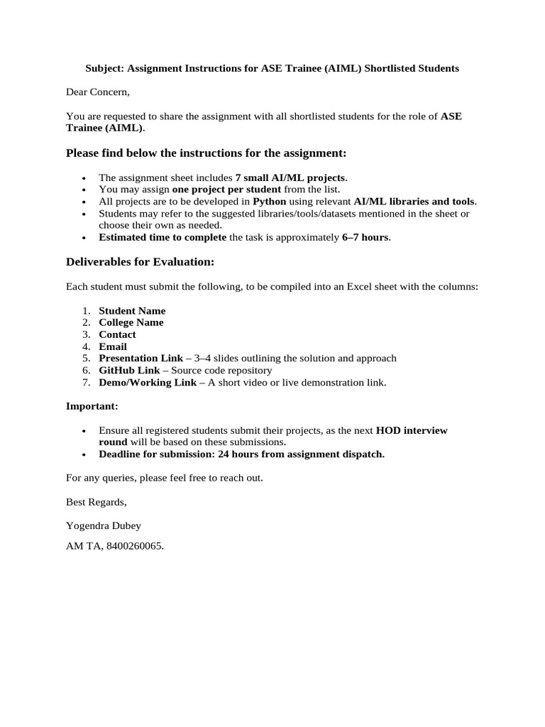 AIML Assignment Instructions | PDF