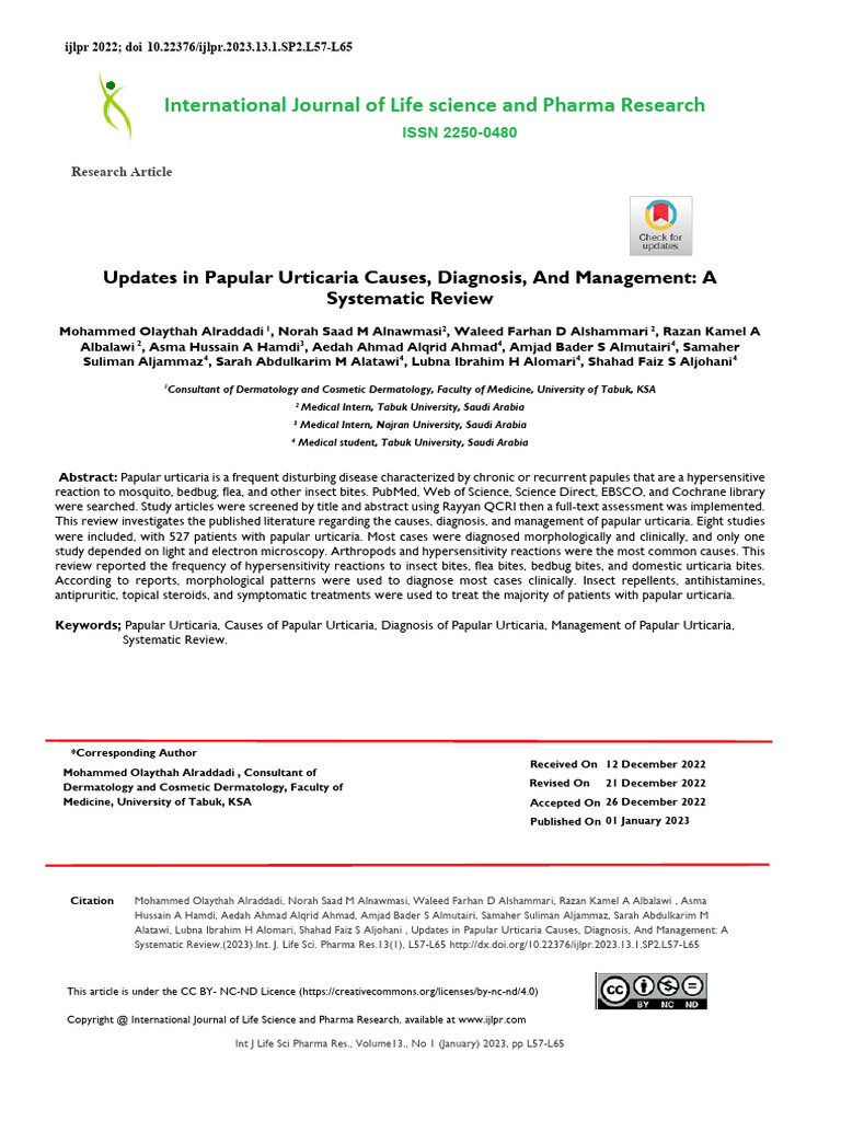 Updates in Papular Urticaria Causes Diagnosis and | PDF | Immunotherapy ...
