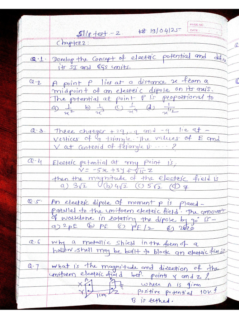 Slip Test 2 Chapter 2 Physics | PDF