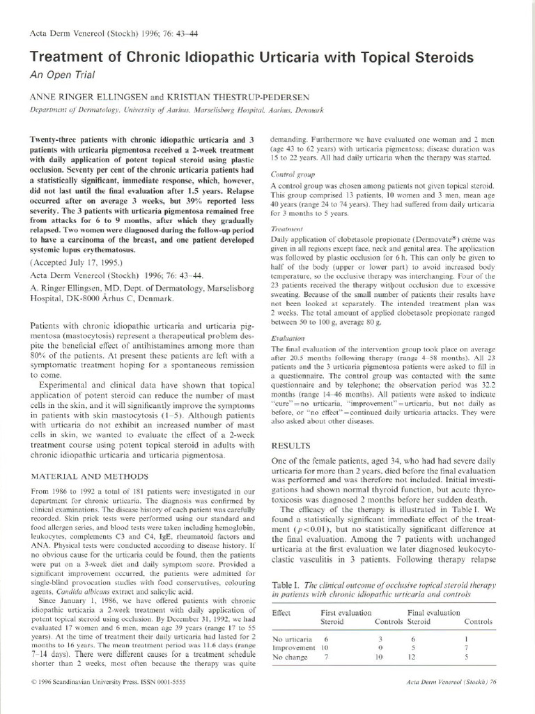 Treatment of Chronic Idiopathic Urticaria with topical steroids | PDF