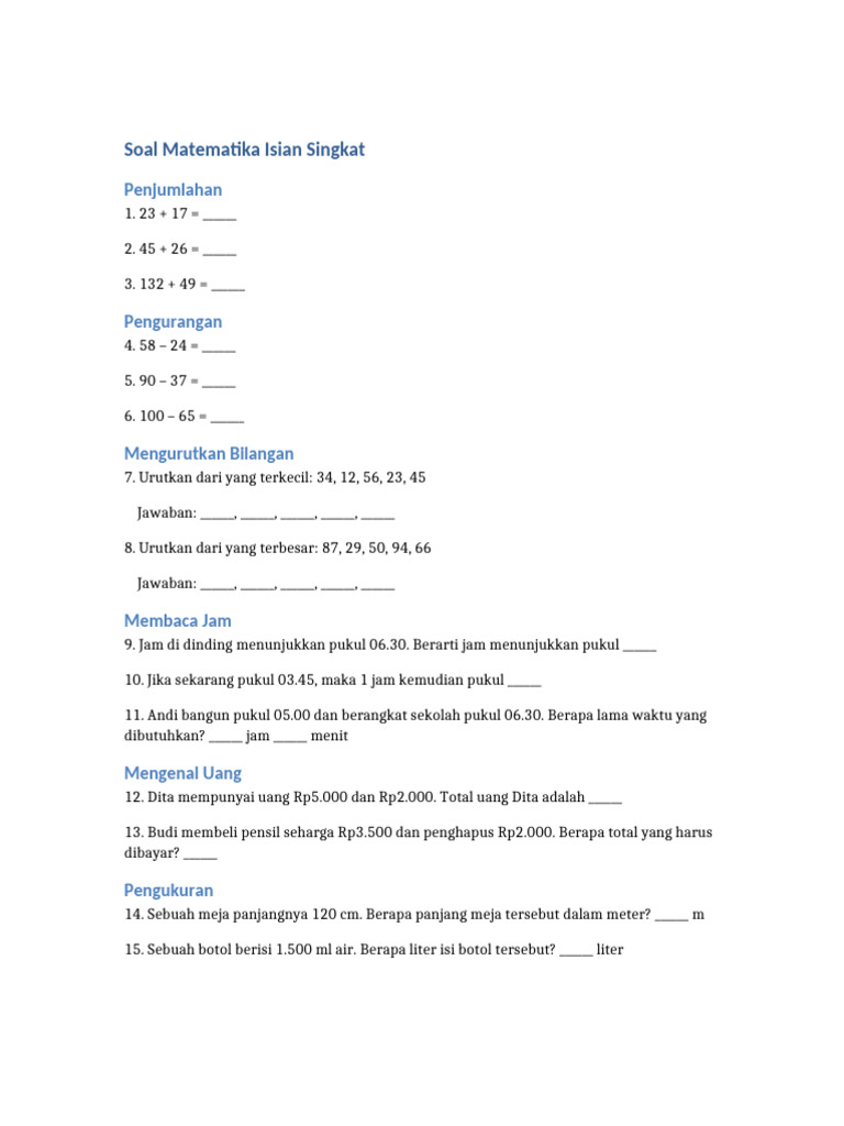 Soal Matematika Isian Singkat | PDF