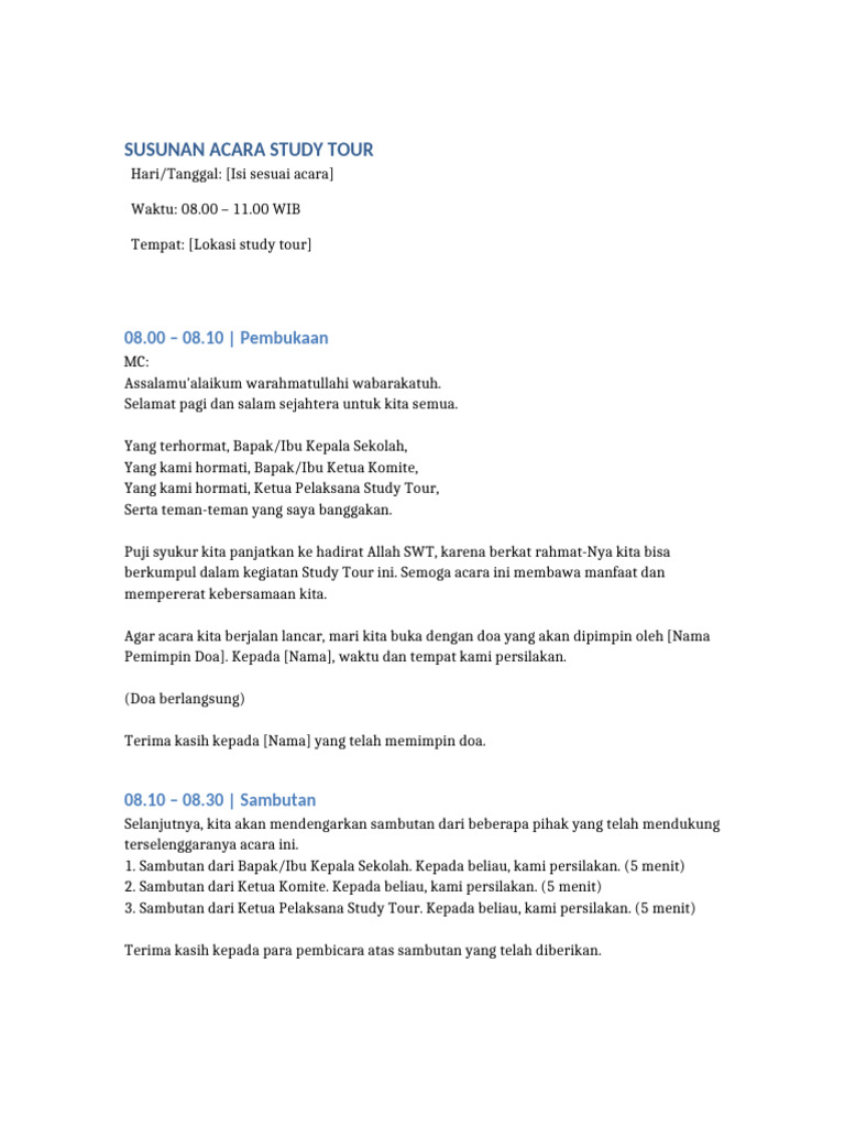 Rundown Acara Study Tour 2023 | PDF