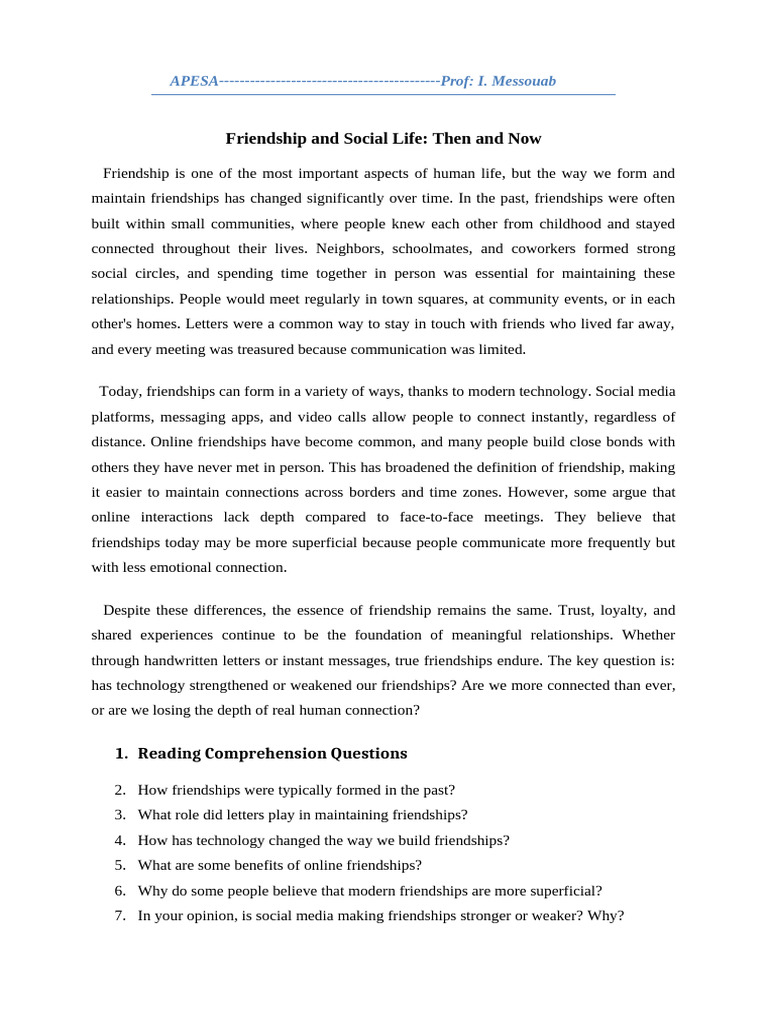 Evolution of Friendship in the Digital Age | PDF | Friendship ...