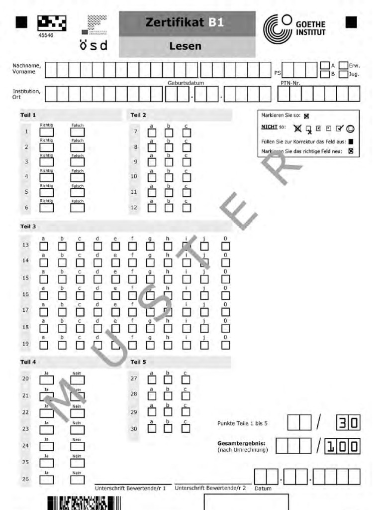 B1 Model Answersheet | PDF