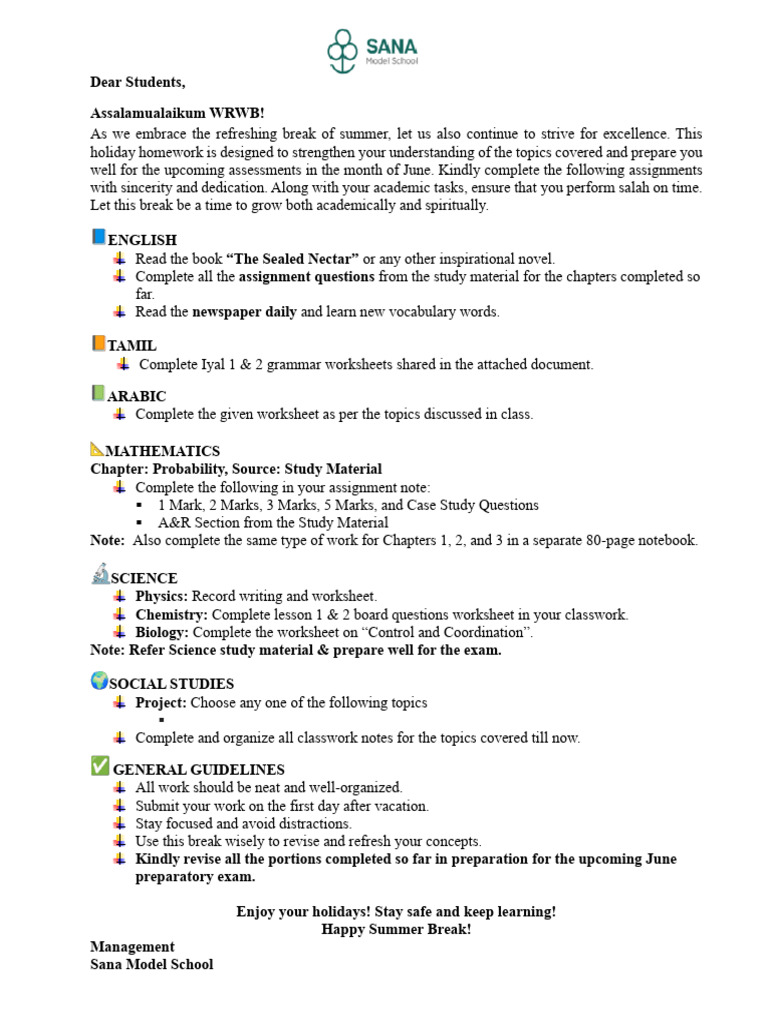 Grade 10 - Holiday Assignment | PDF