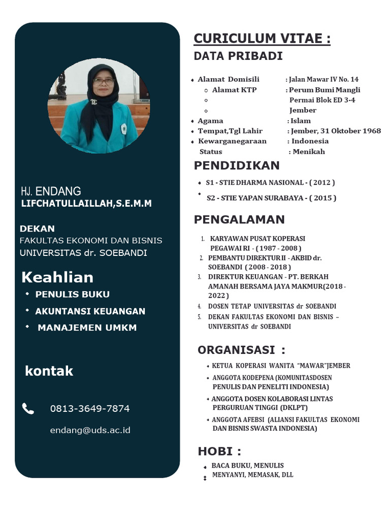 CV Endang - Dekan Fakultas Ekonomi | PDF