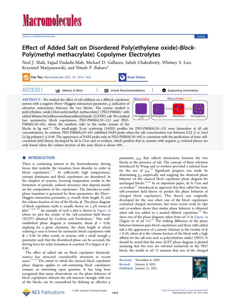 Effect of Added Salt On Disordered Poly (Ethylene Oxide) - Block-Poly ...