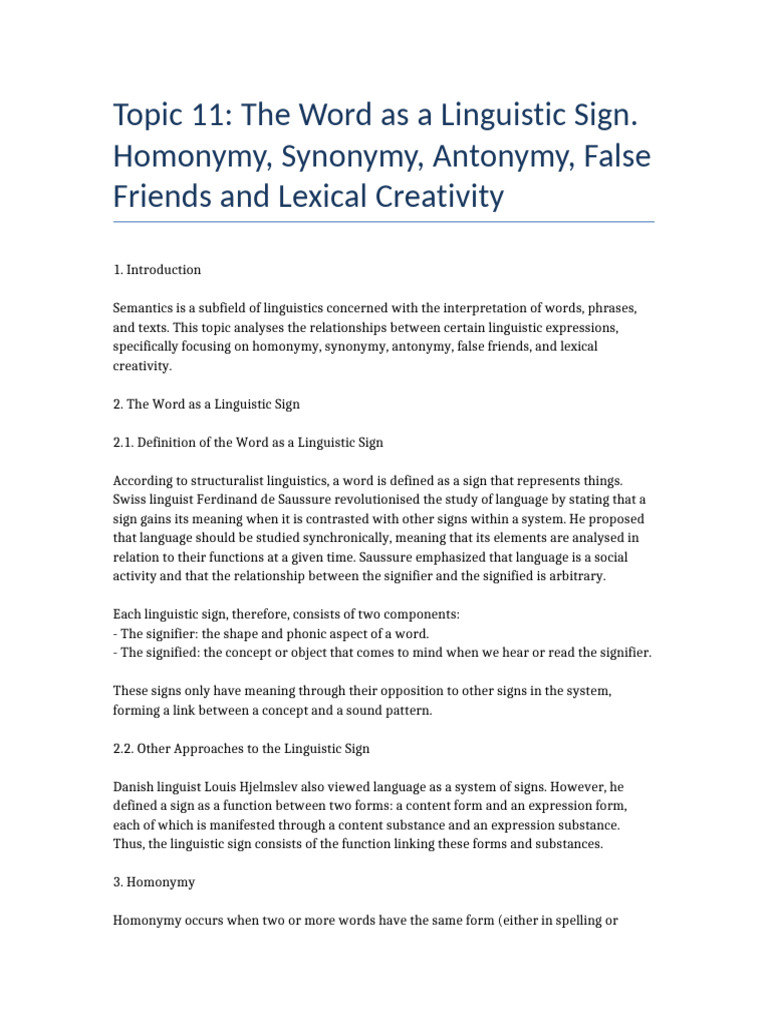 Topic_11_Linguistic_Sign_Full | PDF | Linguistics | Grammar