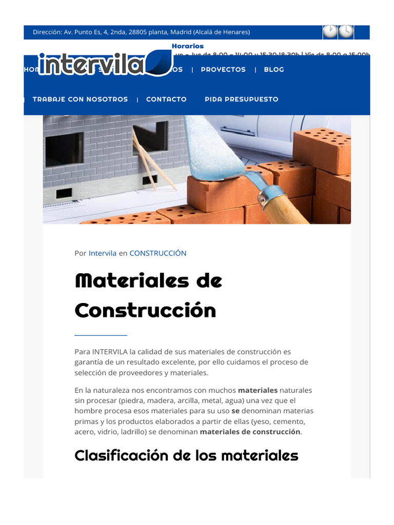 Materiales de Construcción, Clasificación y Usos - INTERVILA | PDF ...