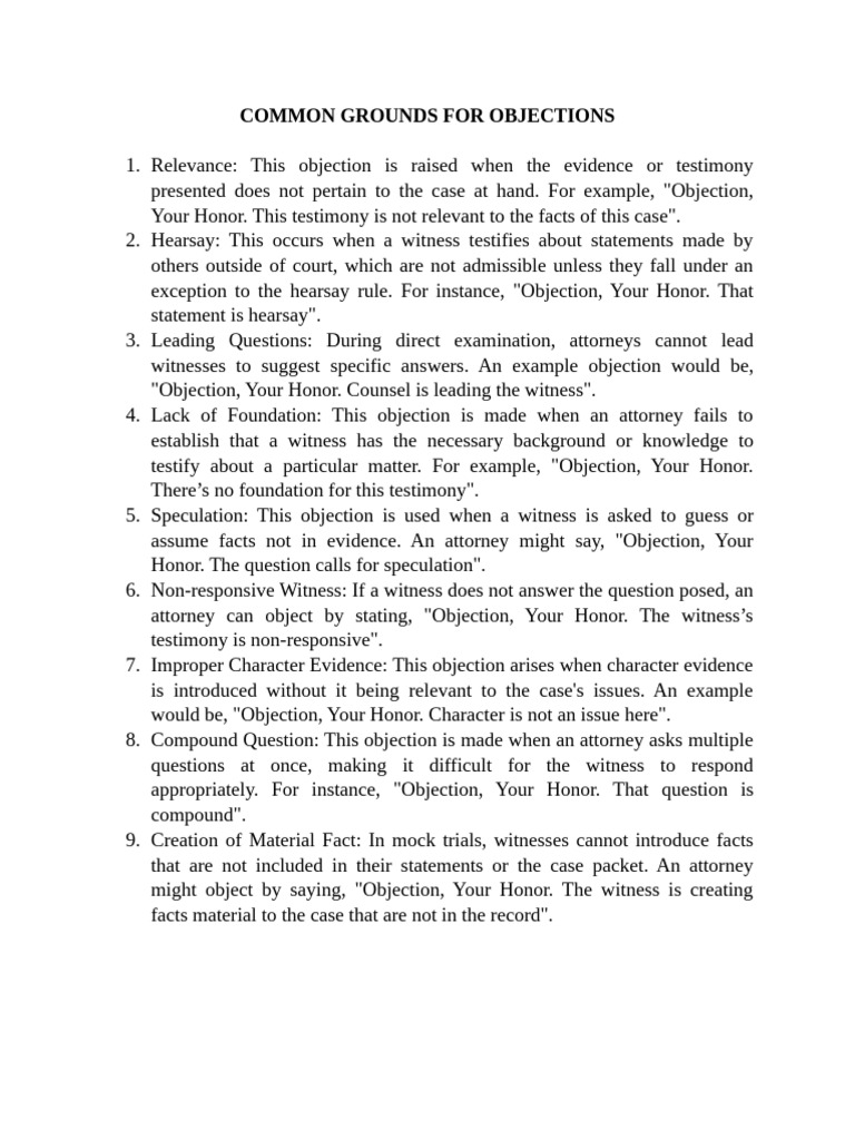 Common Grounds For Objections | PDF