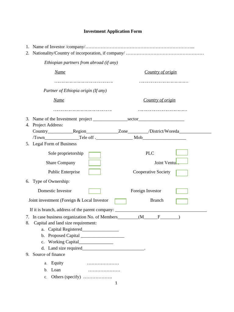 GSEZA Investment Application Form U | PDF | Joint Venture | Business ...