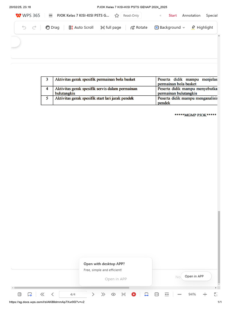 Pjok Kelas 7 Kisi-Kisi Psts Genap 2024 - 2025 | PDF
