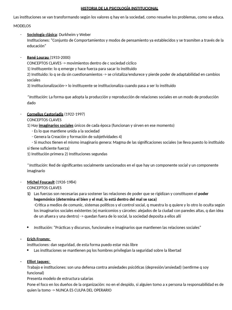 clase 3 HISTORIA DE LA PSICOLOGÍA INSTITUCIONAL | PDF | Institución | Sicología