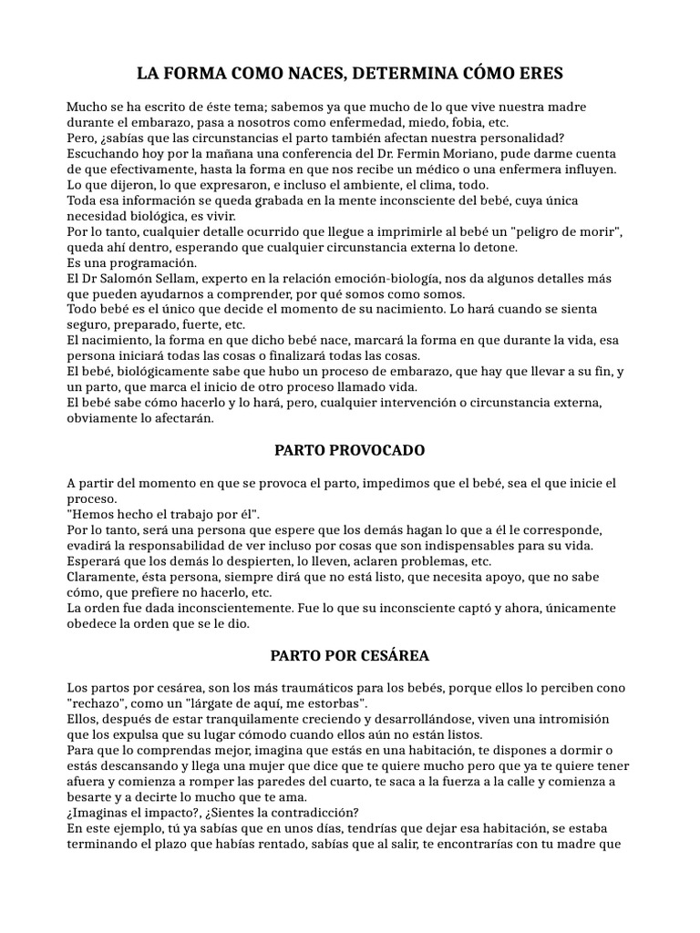 La Forma Como Naces, Determina Cómo Eres | PDF | Parto | Las emociones