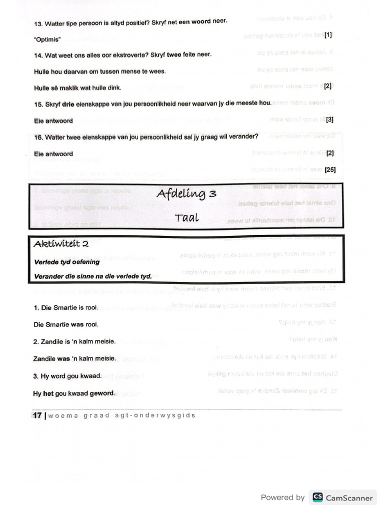MEMO - Gr.8 Hersieningsoefening - TYE | PDF