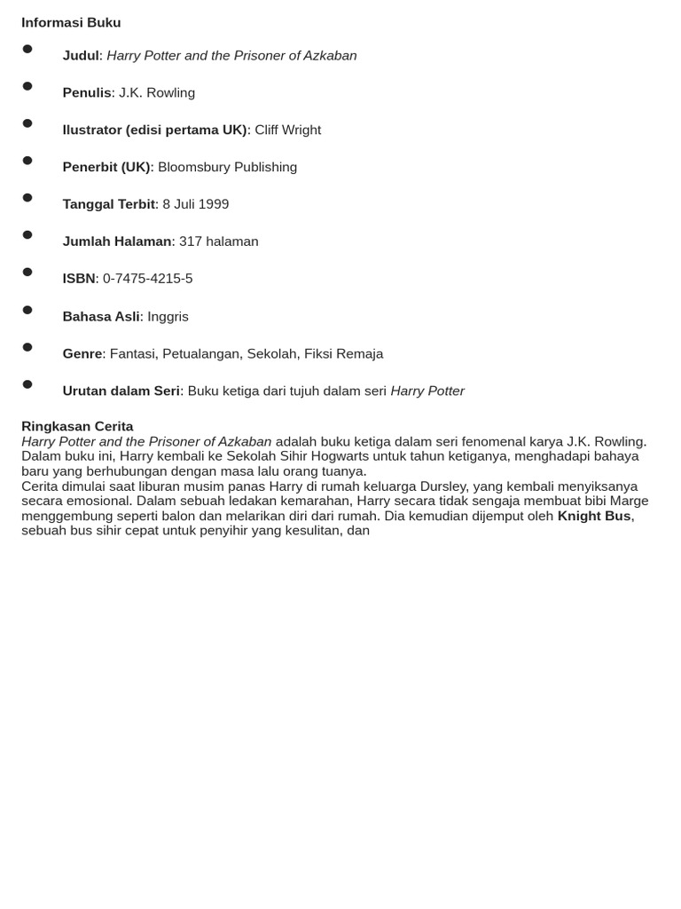 Resume Buku Fiksi (Harry Potter) | PDF