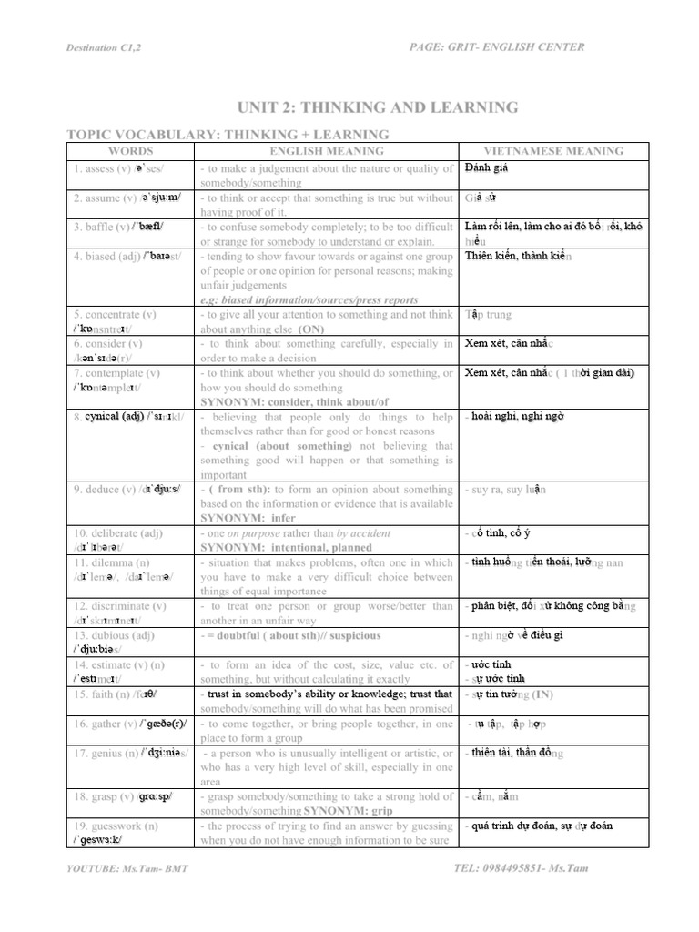 Unit 2 - Thinking and Learning | PDF | Mind