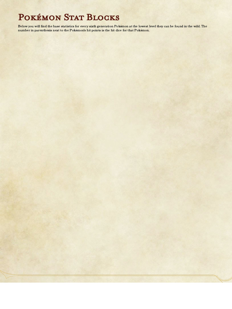 Gen 6 Pokemon Stat Blocks - The Homebrewery | PDF
