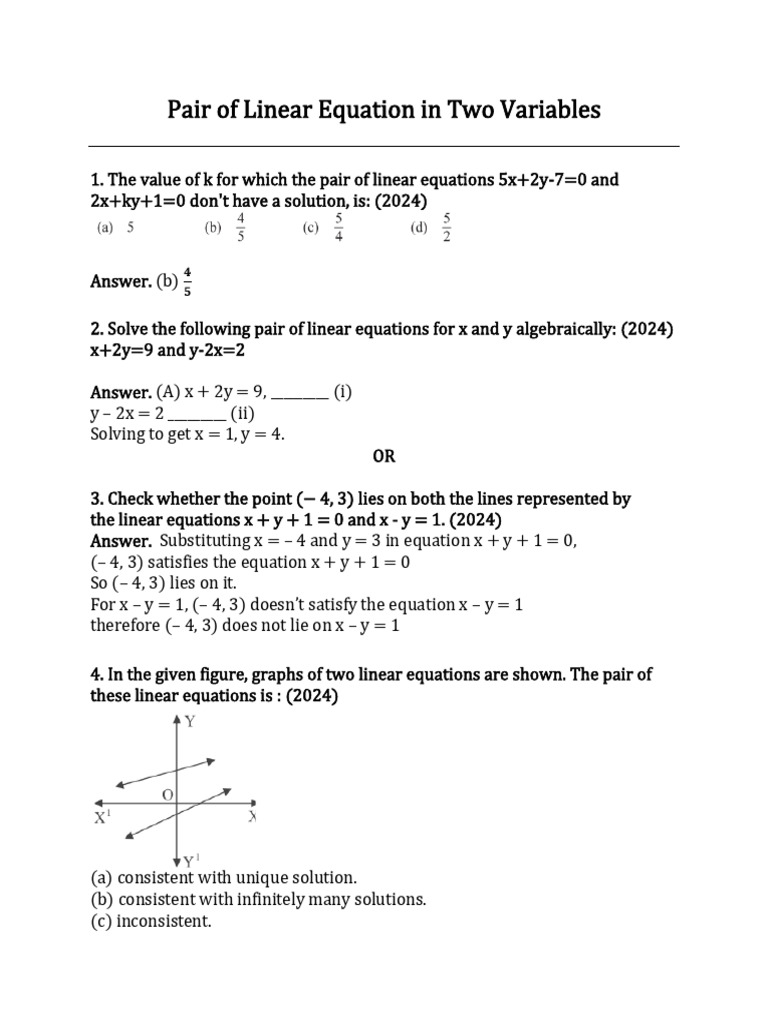 Linear Equation in Two Variable | PDF | Line (Geometry) | Equations
