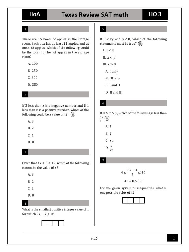 SAT HO 3 - Inequalities and Absolute Value | PDF | Mathematics