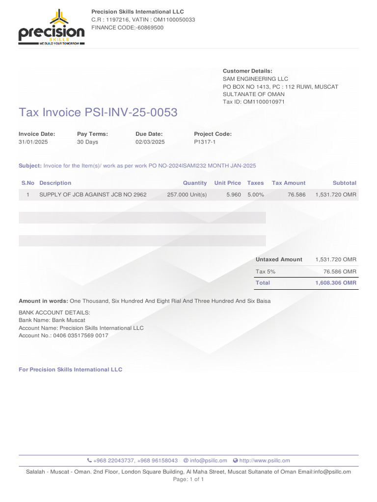 Invoice - PSI-INV-25-0053 | PDF