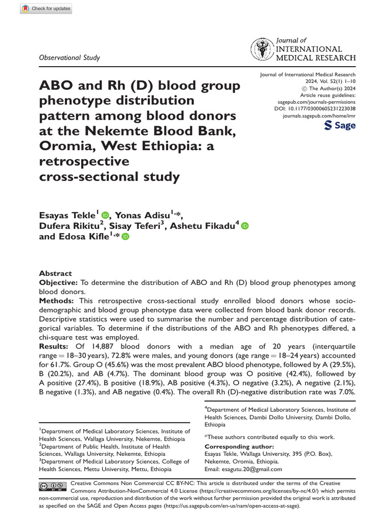 Tekle Et Al 2024 Abo and RH (D) Blood Group Phenotype Distribution ...