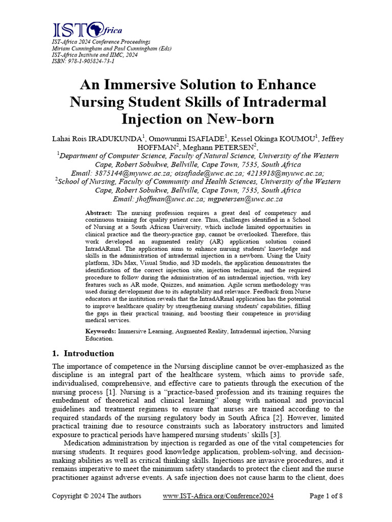An Immersive Solution To Enhance Nursing Student Skills of Intradermal ...