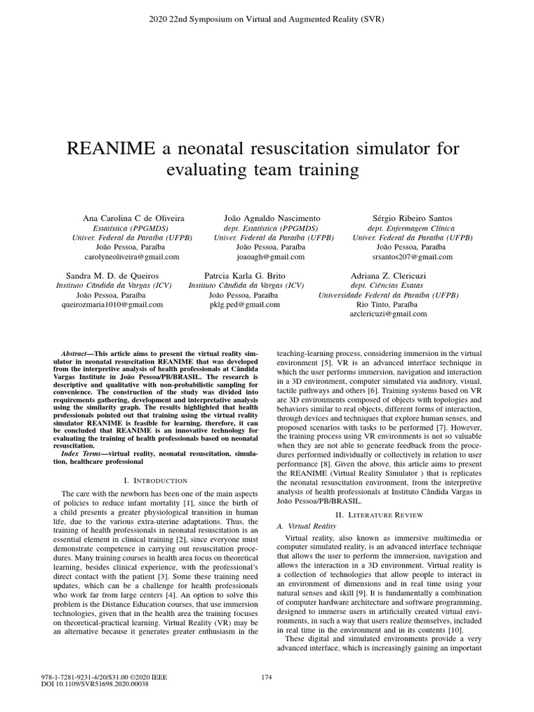 REANIME A Neonatal Resuscitation Simulator For Evaluating Team Training ...
