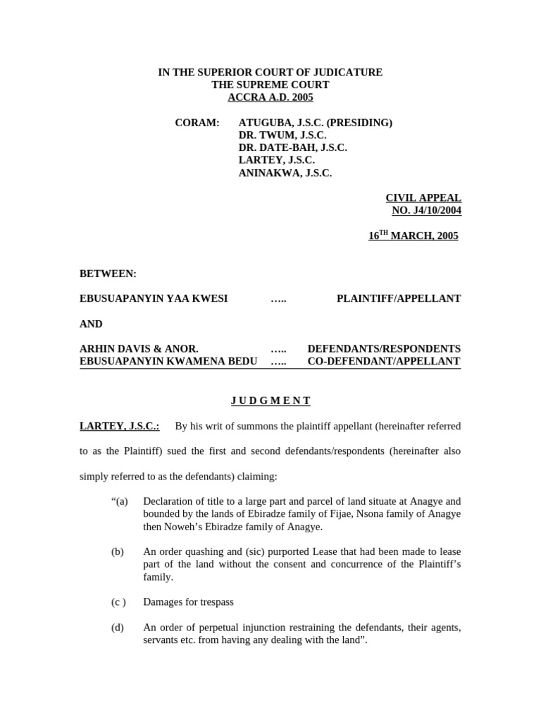 Ebuapanyin Yaa Kwesi - VRS Arhin Davis & Anor. - Composite | PDF ...