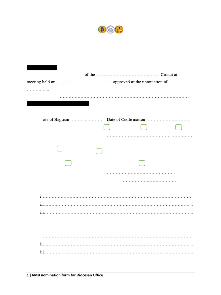 AMB Diocesan Office Nomination Form | PDF | Christian Worship And ...