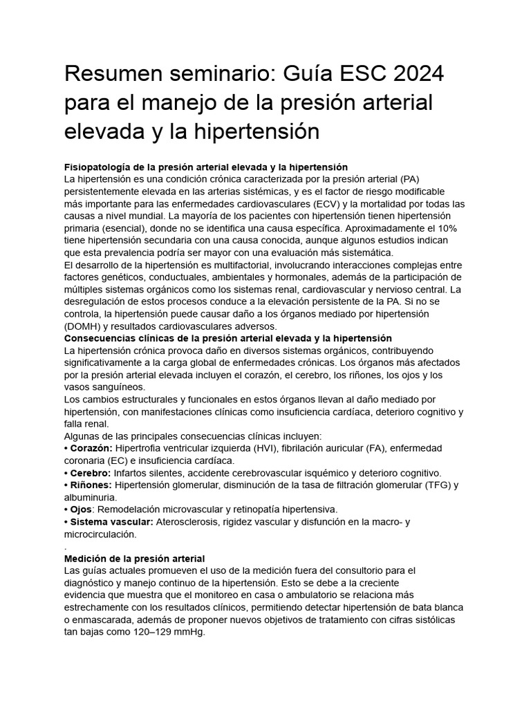 Resumen Guia ESC HTA | PDF | Hipertensión | Presión sanguínea