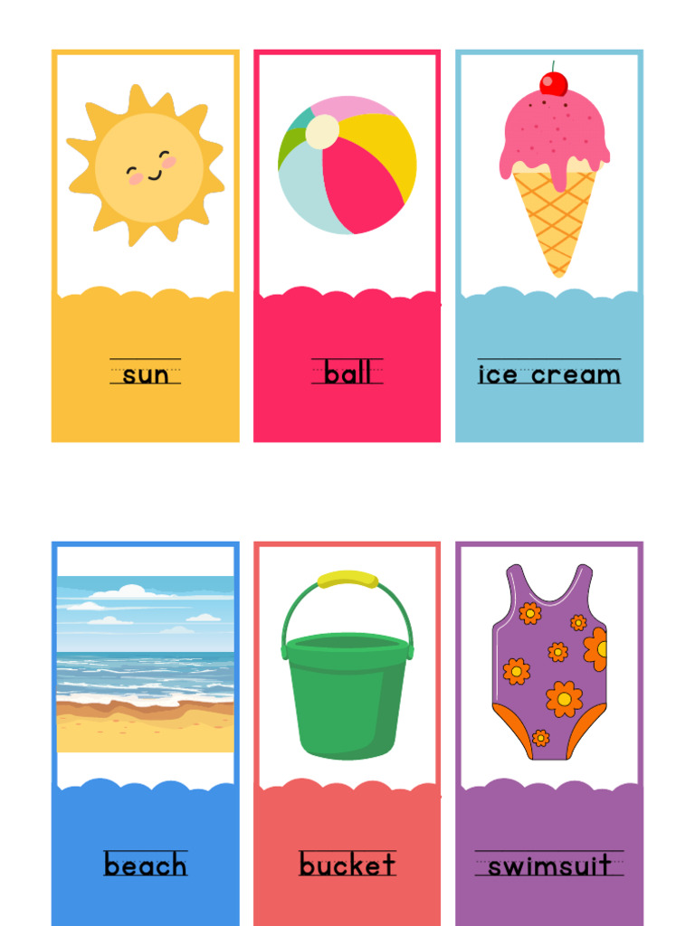 Colorful Summer Illustrated Vocabulary Flashcards | PDF