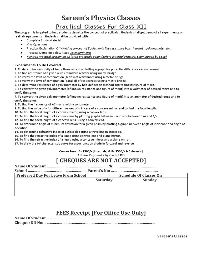 Form For Admission 2024 CLASS 12 | PDF | Optics | Electricity