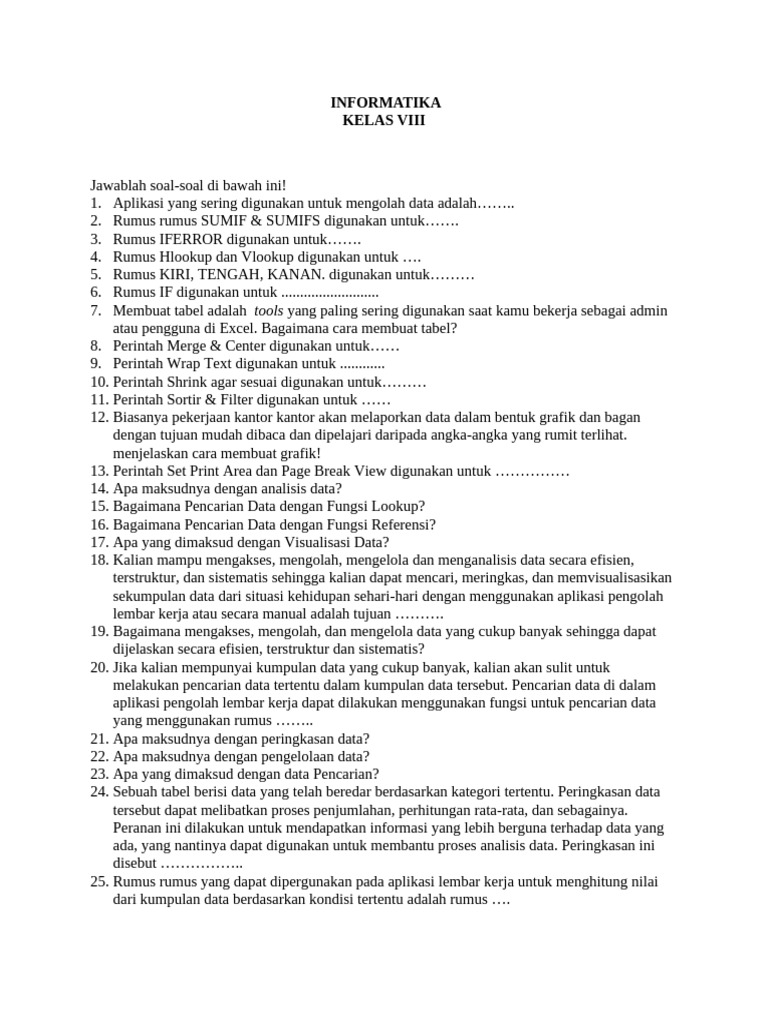 Latihan Tik KLS 8 Ok Analisis Data | PDF