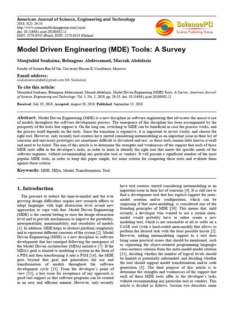Model Driven Engineering (MDE) Tools - A Survey | PDF | Eclipse (Software) | Software Engineering
