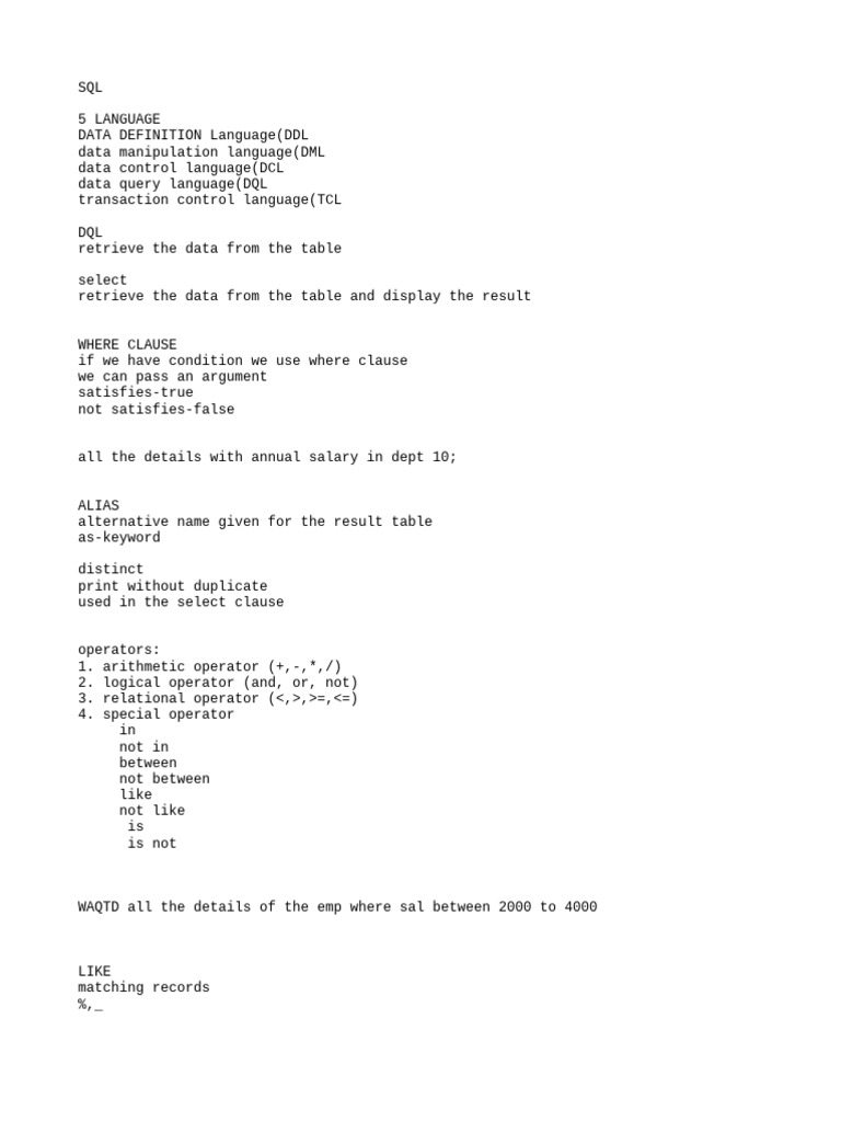 SQL Notes | PDF