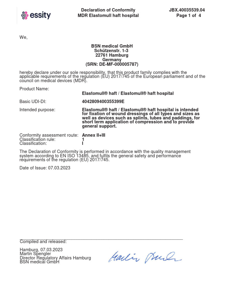 04 - DoC MDR Elastomull Haft Hospital | PDF | Medical Equipment | Medicine