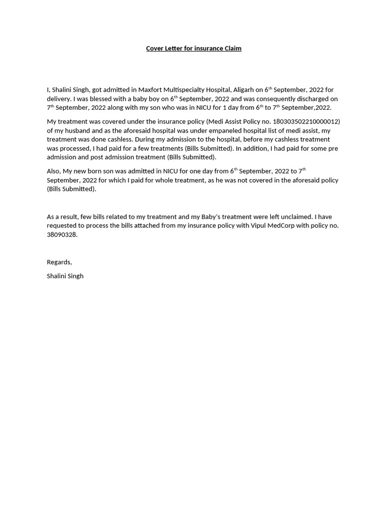 Cover Letter For Insurance Claim | PDF