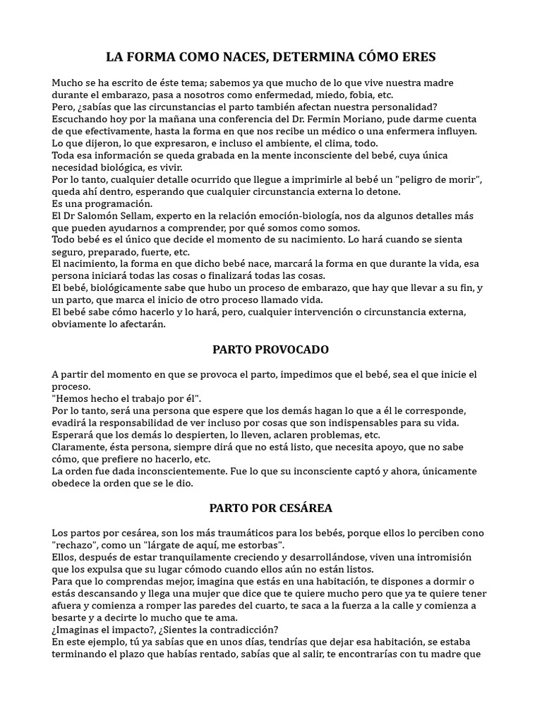 La Forma Como Naces, Determina Cómo Eres | PDF | Parto