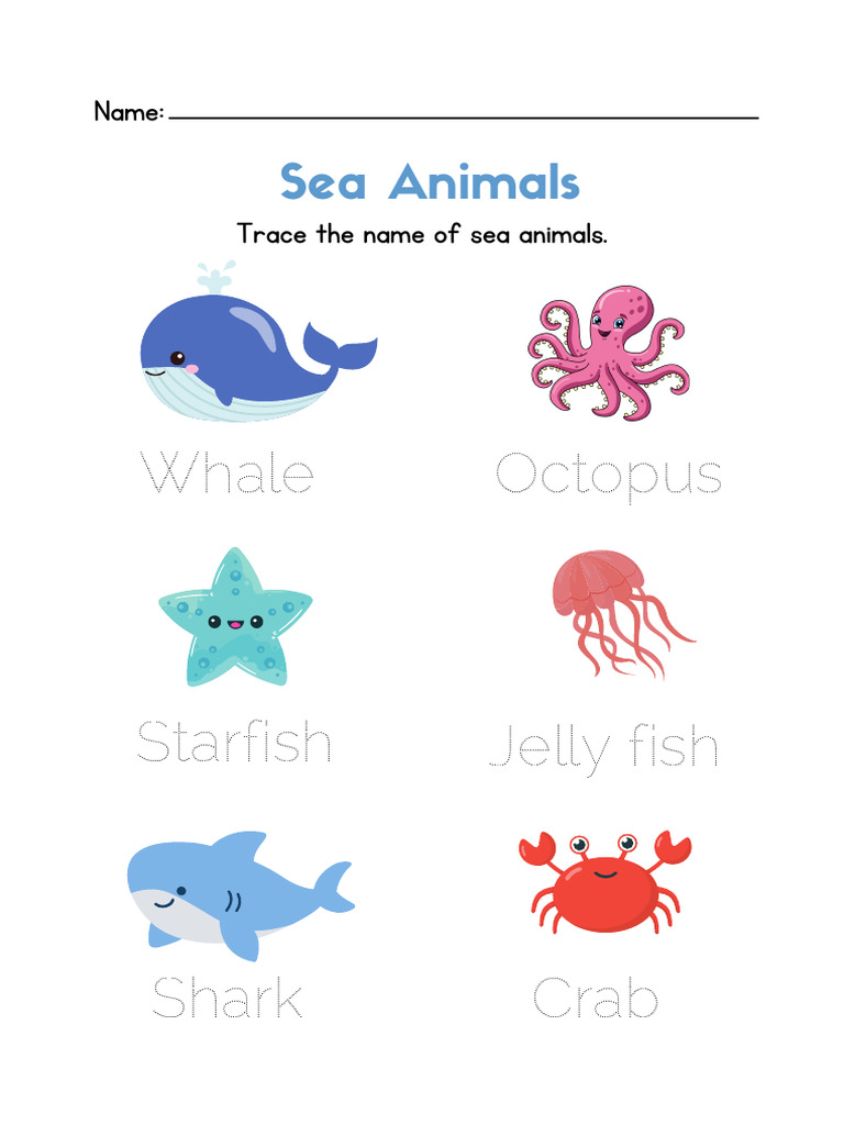 Sea Animals Tracing Worksheet | PDF