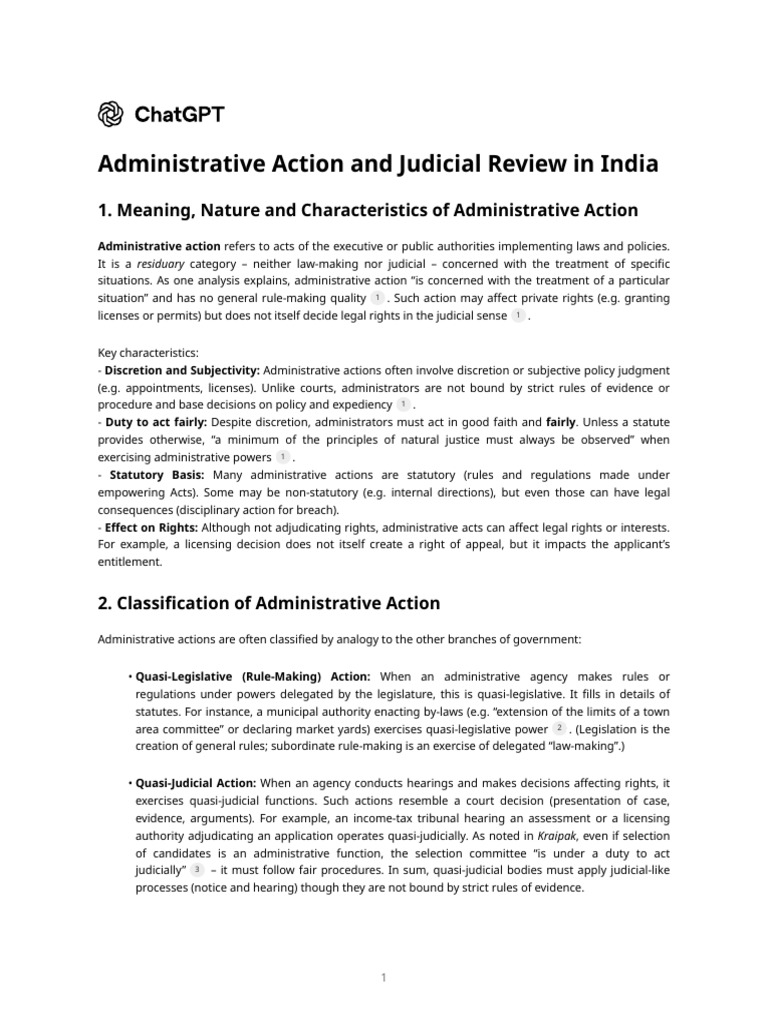 Administrative Action and Judicial Review in India | PDF | Administrative Law | Writ