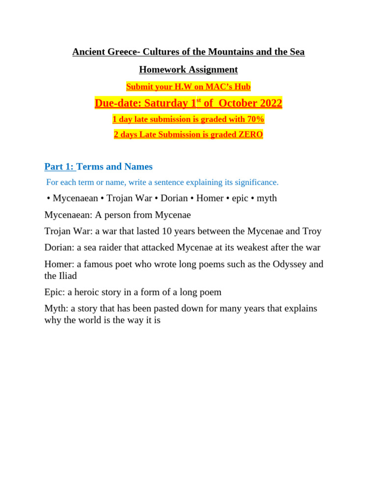 Ancient Greece Cultures of The Mountains and The Sea H.W | PDF