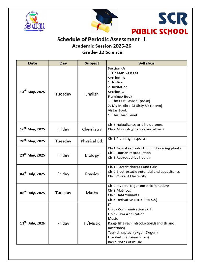 Public School: Schedule of Periodic Assessment - 1 | PDF