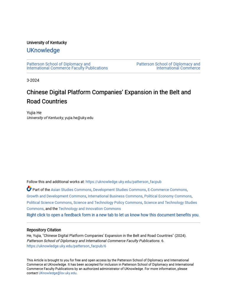 Chinese Digital Platform Companies - Expansion in The Belt and Roa ...