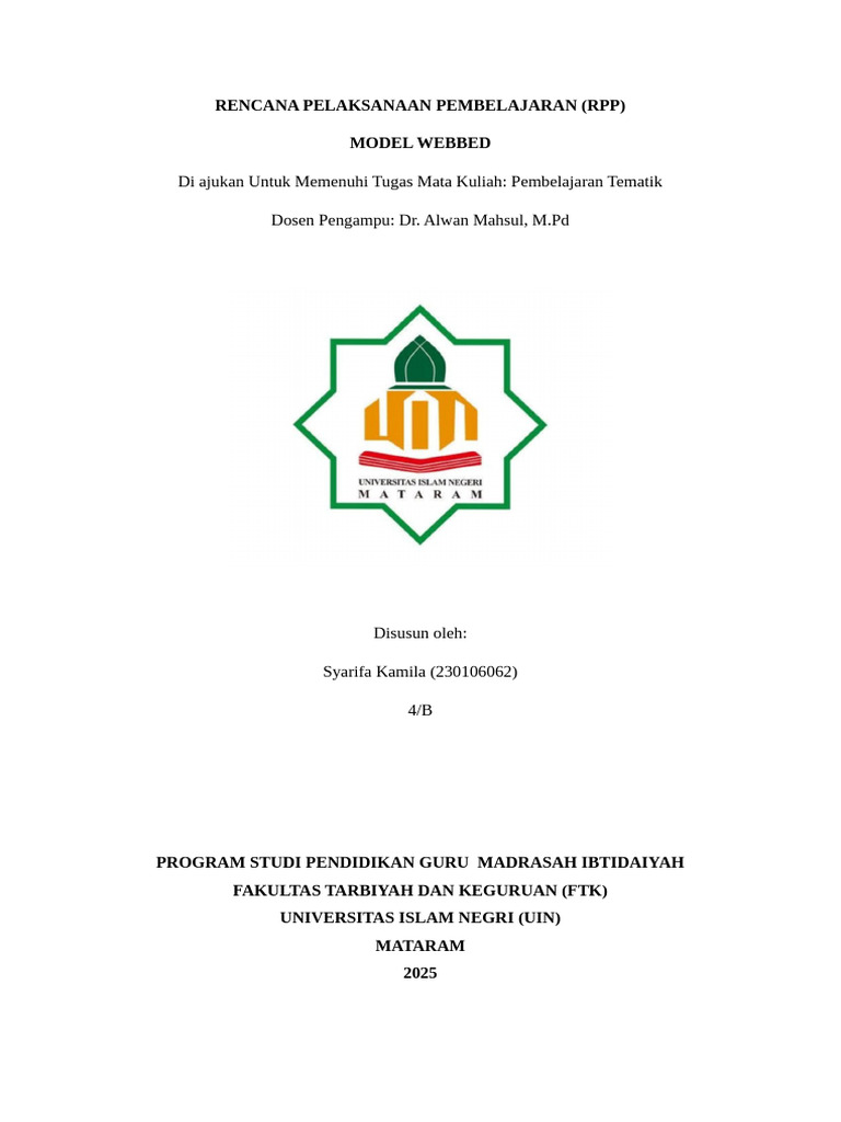 RPP Syarifa Kamila Model Weebed Dan Nested | PDF