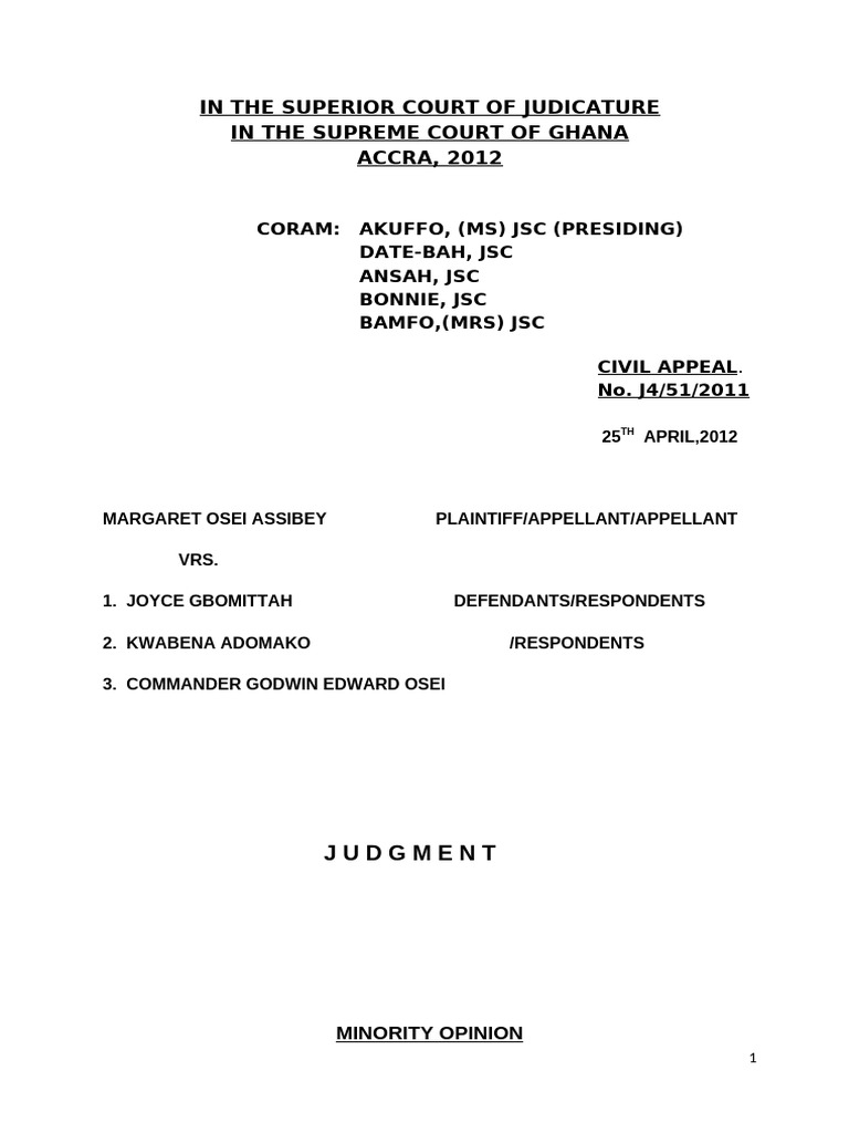 Margaret Osei Assibey Vrs. Joyce Gbomittah & Ors. | PDF | Appellate ...