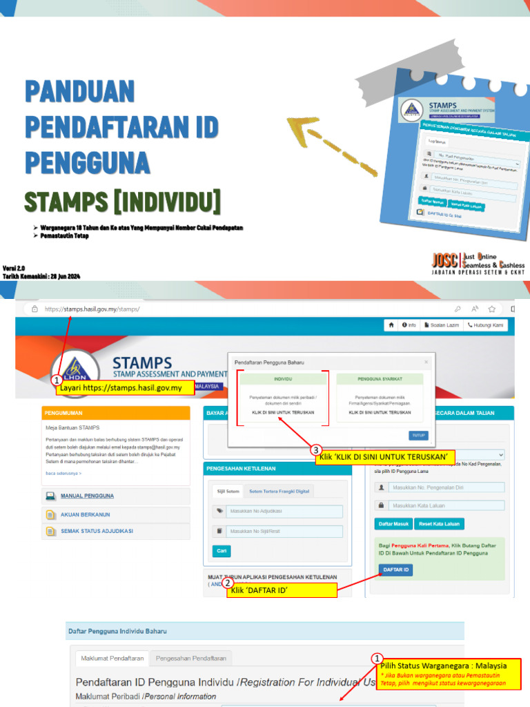 Panduan Pendaftaran Id Pengguna: Stamps (Individu) | PDF