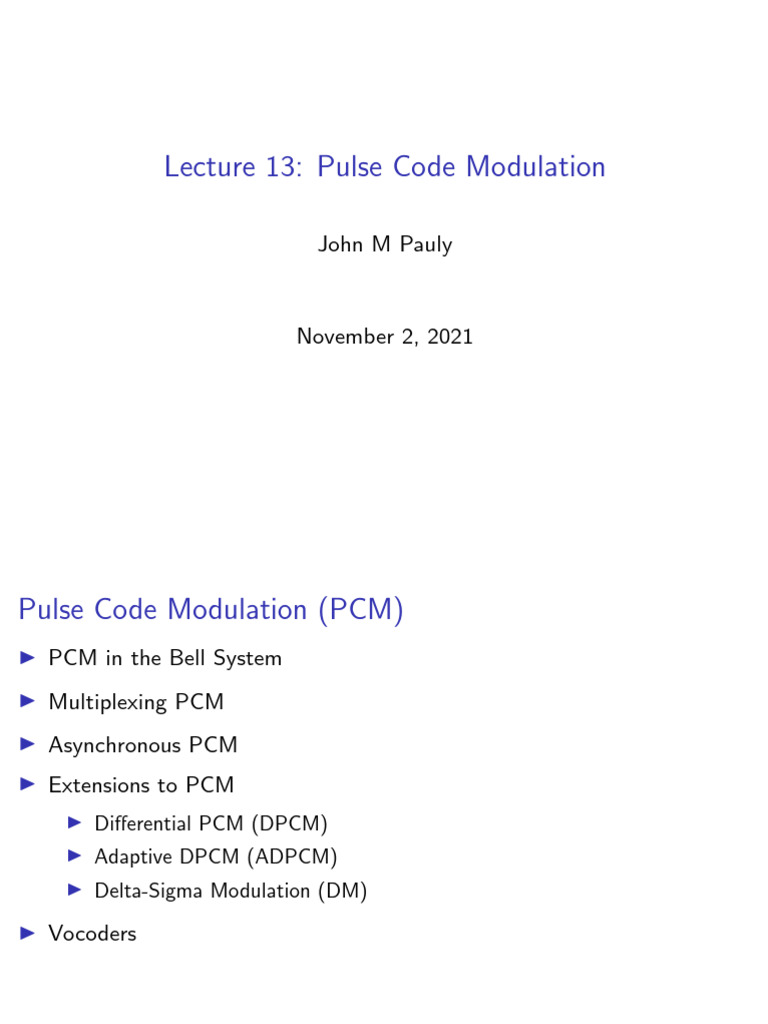 PCM Lectures | PDF | Multiplexing | Information And Communications Technology