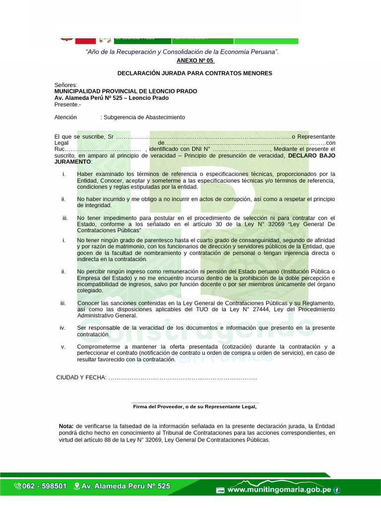 Anexo 05 - Declaracion Jurada | PDF | Gobierno