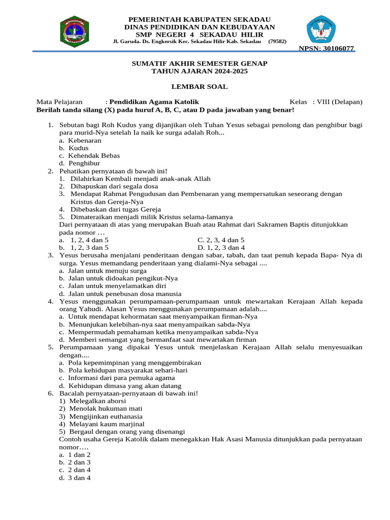 SAS PAK dan Budi Pekerti Kls.8 Sem. Genap 2025 | PDF